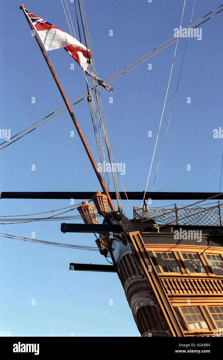 HMS Victory First Rate ship of the line Aft decks Ensign Stock Photo ...