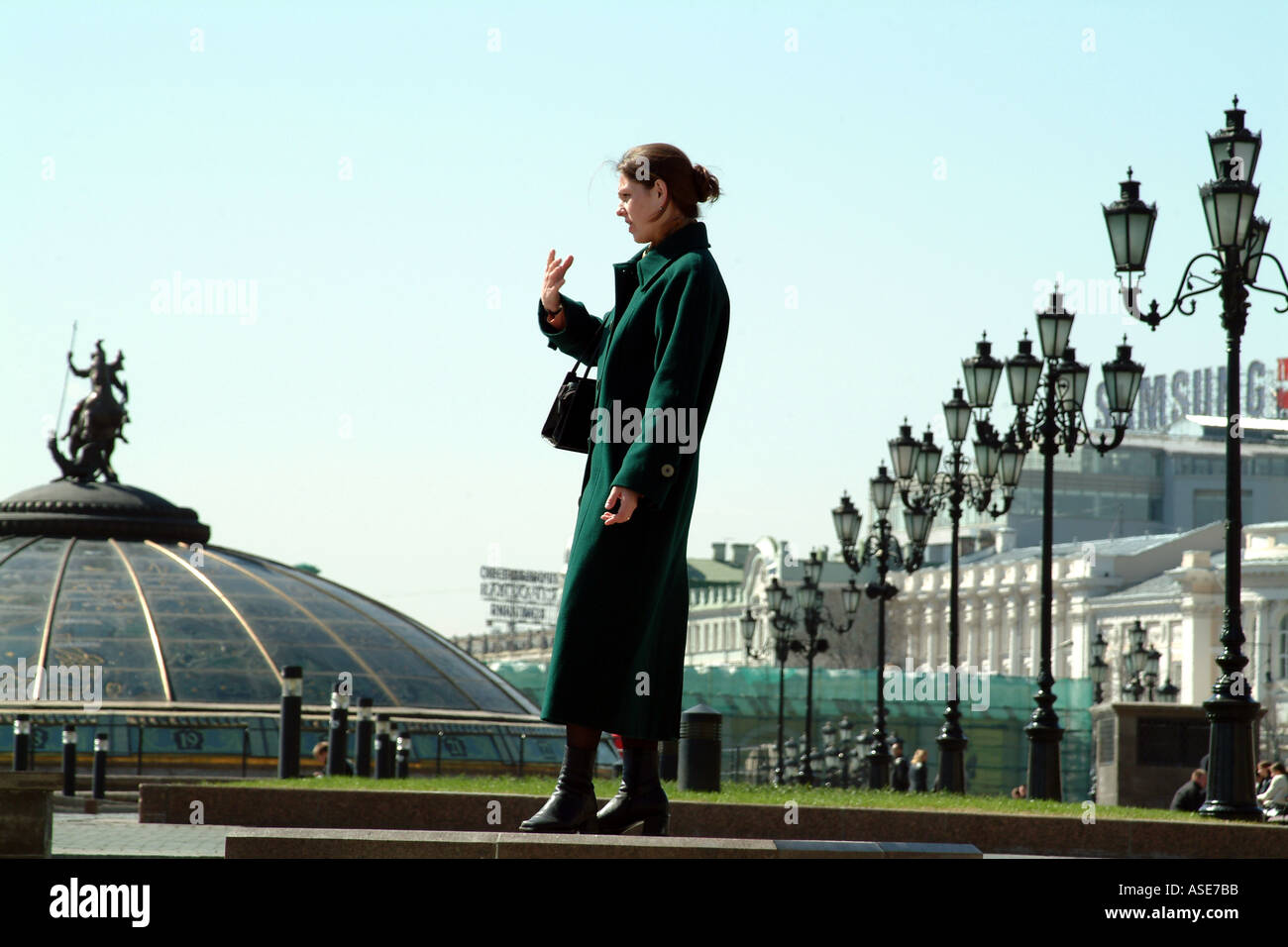 Moscow Russia young lady poses for photo in Alexander Gardens Stock ...