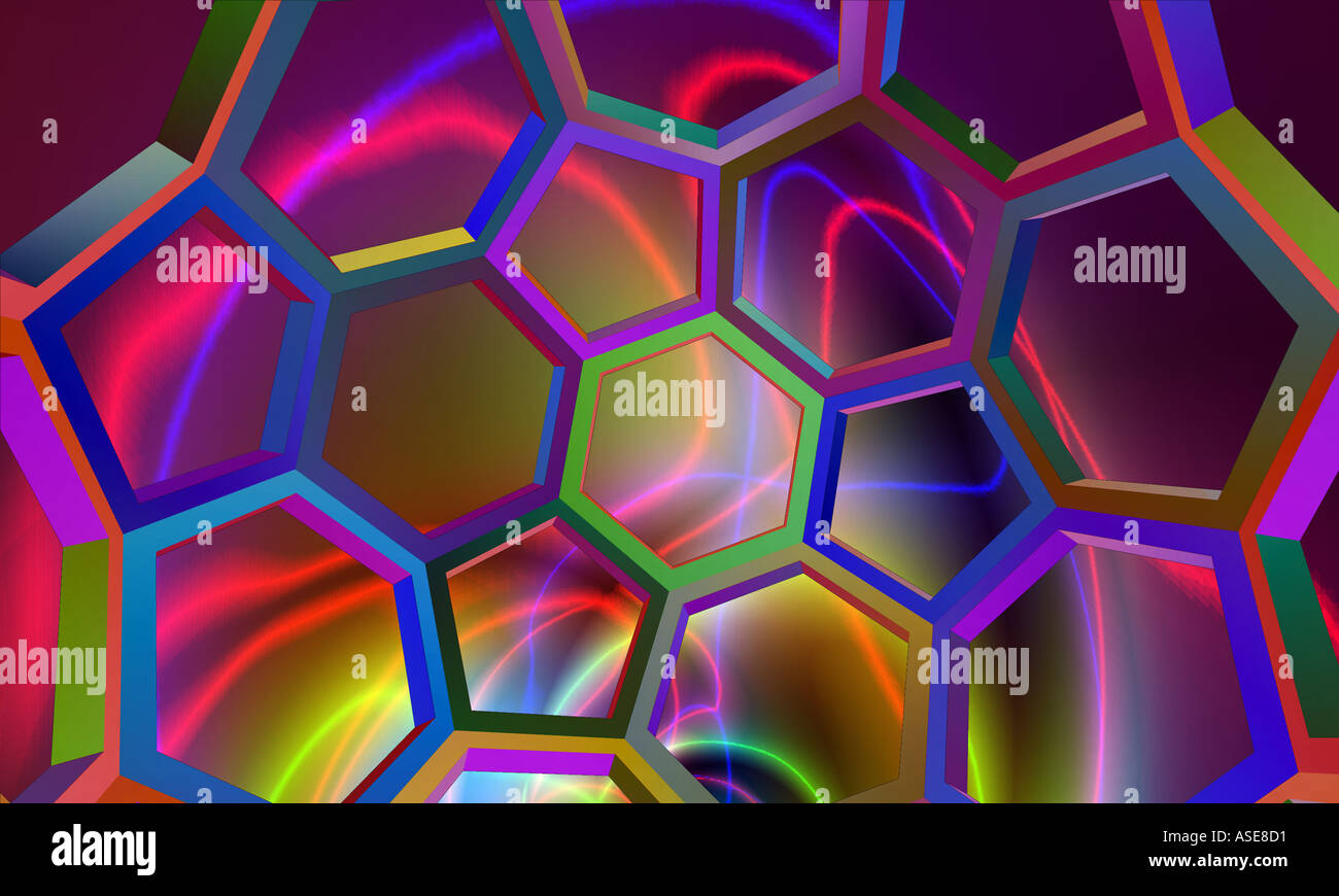 Colorful force fields as seen from the inside of a nano structure Stock ...