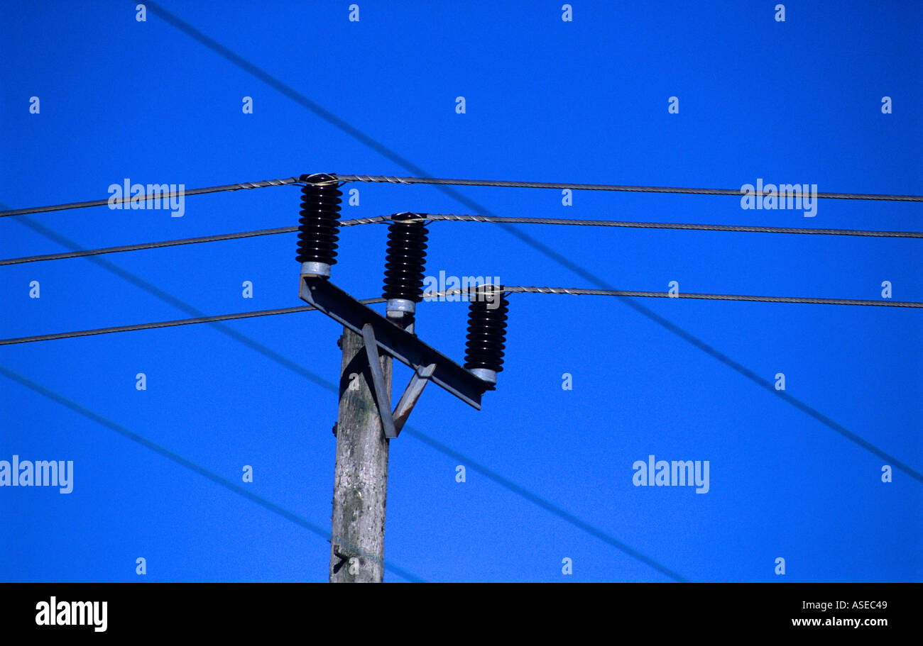 Electrical power lines and ceramic safety conductors Stock Photo - Alamy