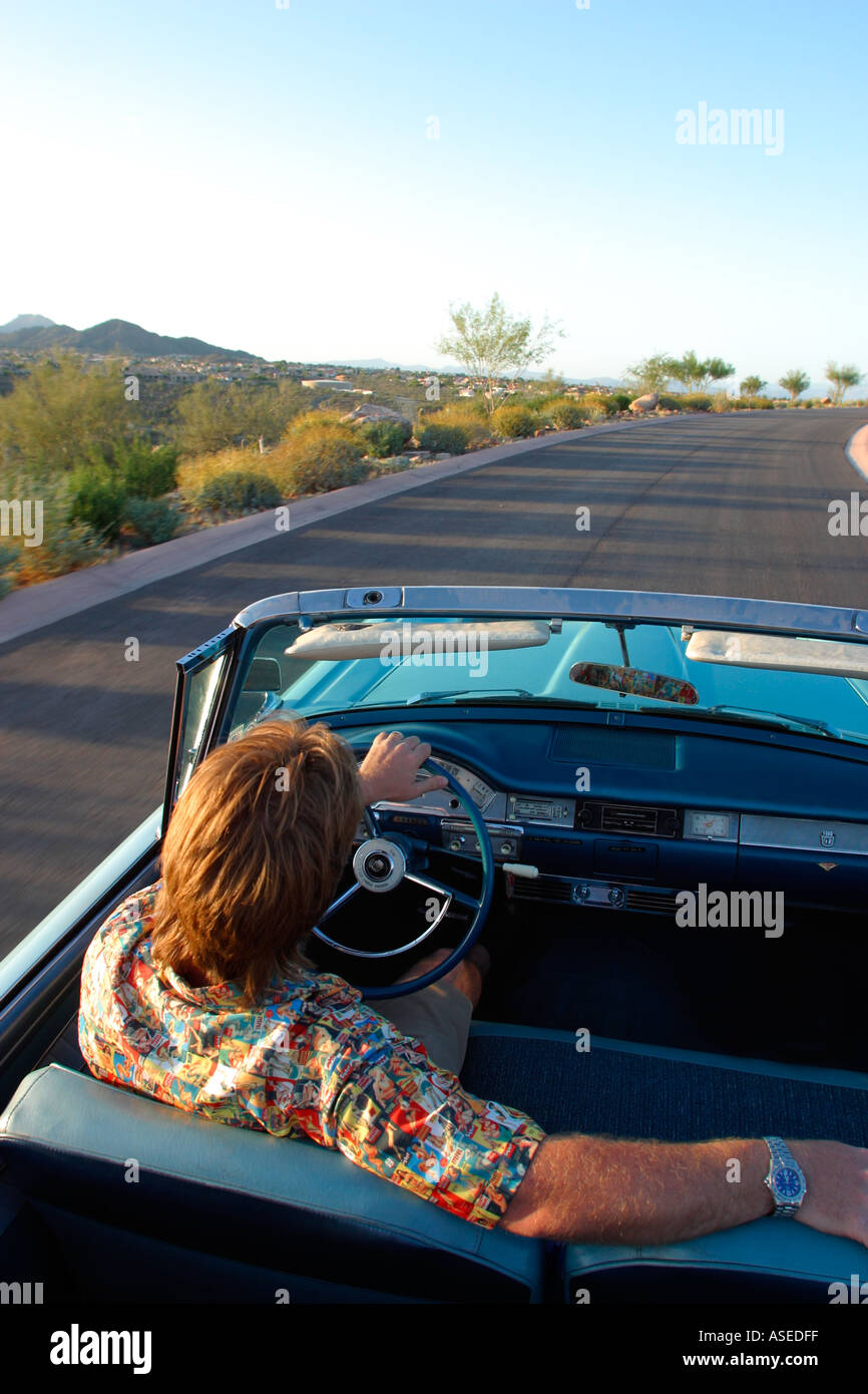 Man Driving Vintage Convertible Car Route 66 Williams Arizona Stock ...