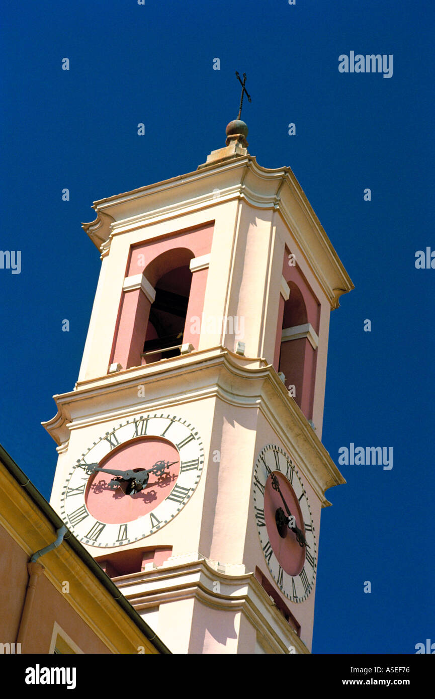 Nice Cote d'Azur France - Clock tower tower of a church in the old town ...