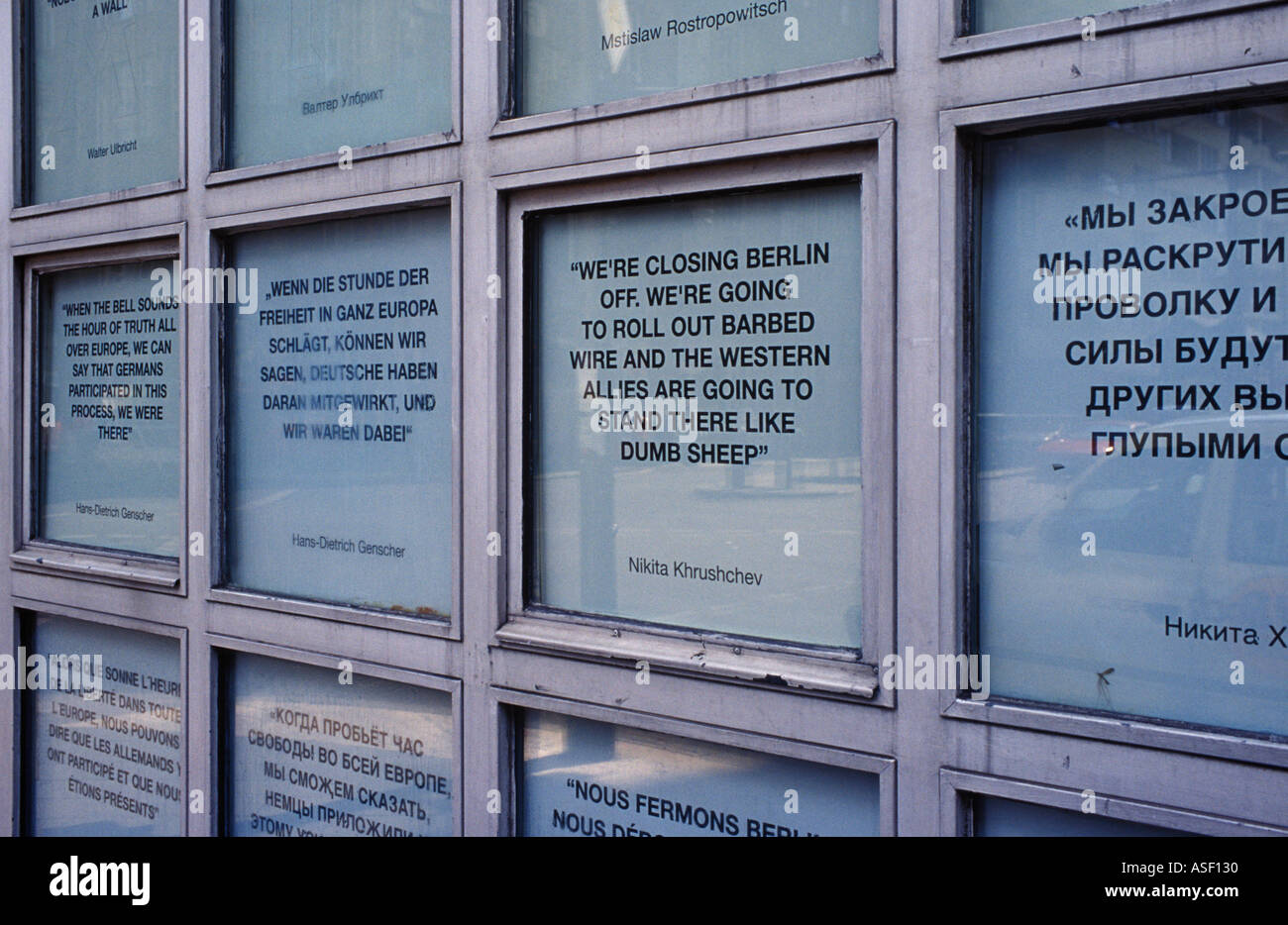 Wall outside the Checkpoint Charlie Museum in Berlin Germany displaying ...