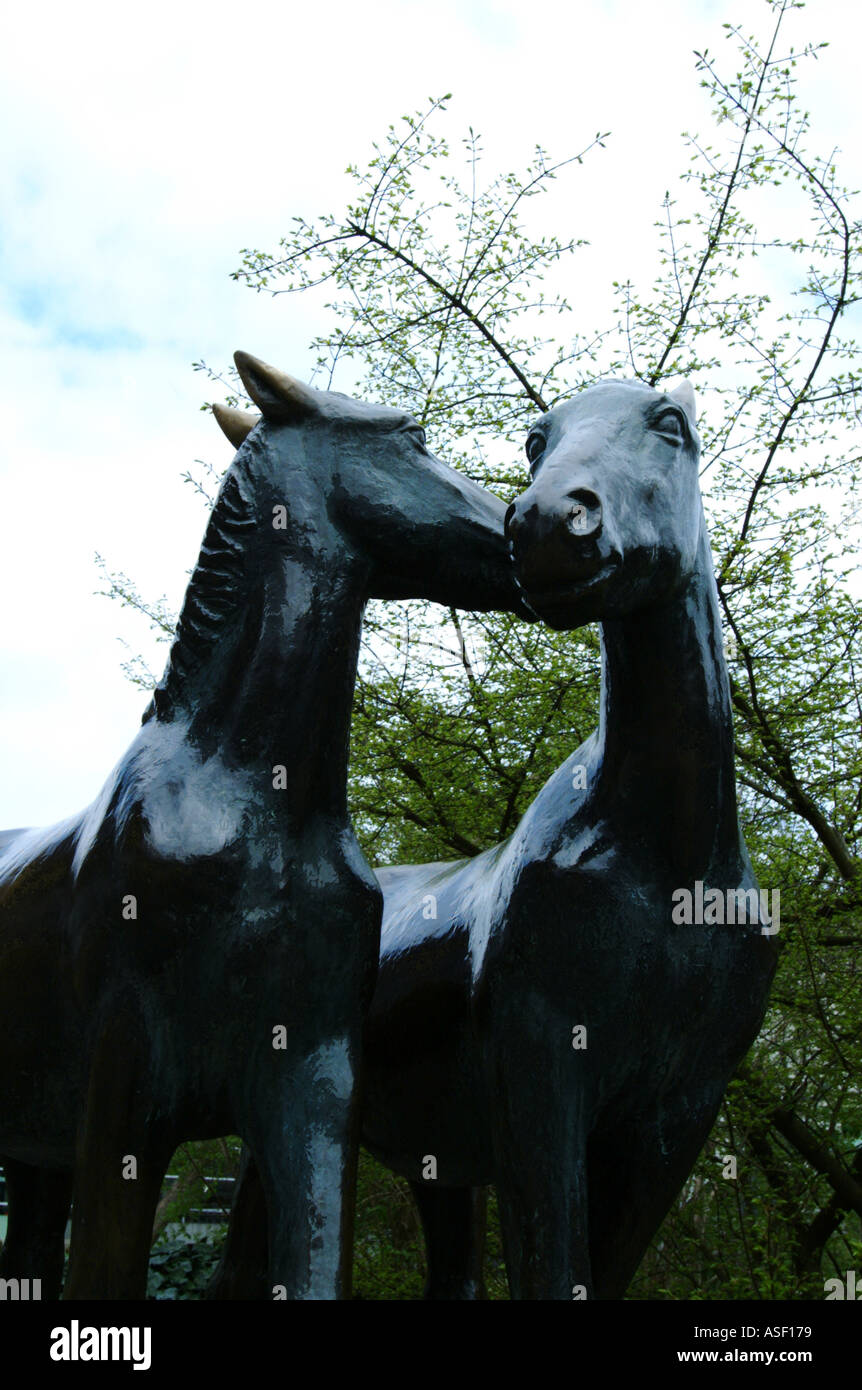 A statue of two horses in the park of Detmold Germany Stock Photo - Alamy