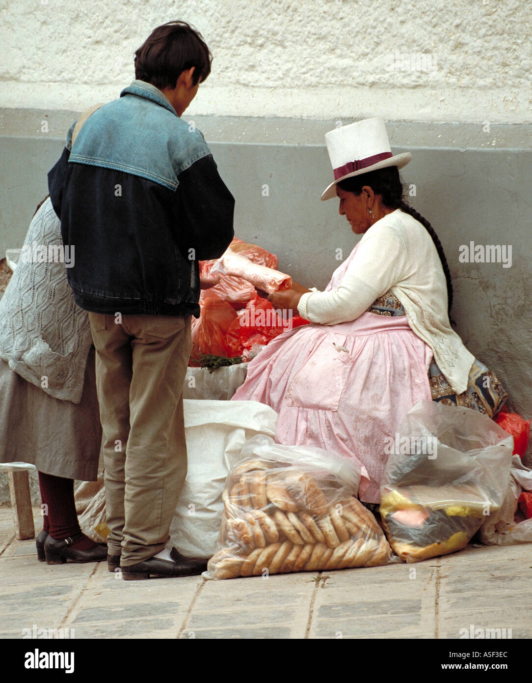 Peruvian Woman Selling Bread on the Street in Cusco, Peru Stock Photo ...
