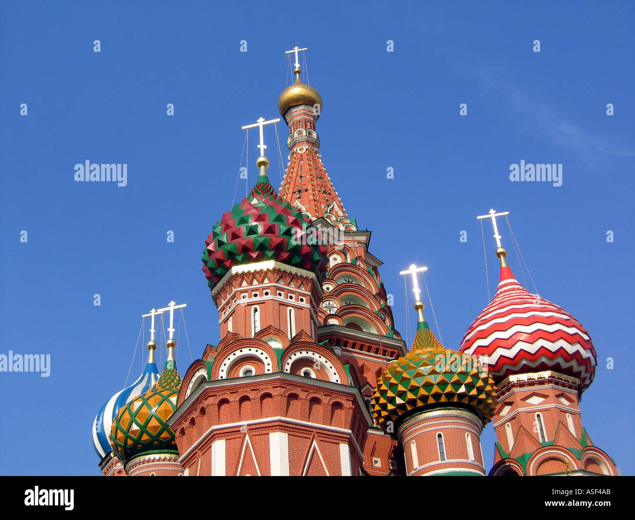 Moscow Russia multicoloured Domes and Cupulas of St Basils Cathedral on ...