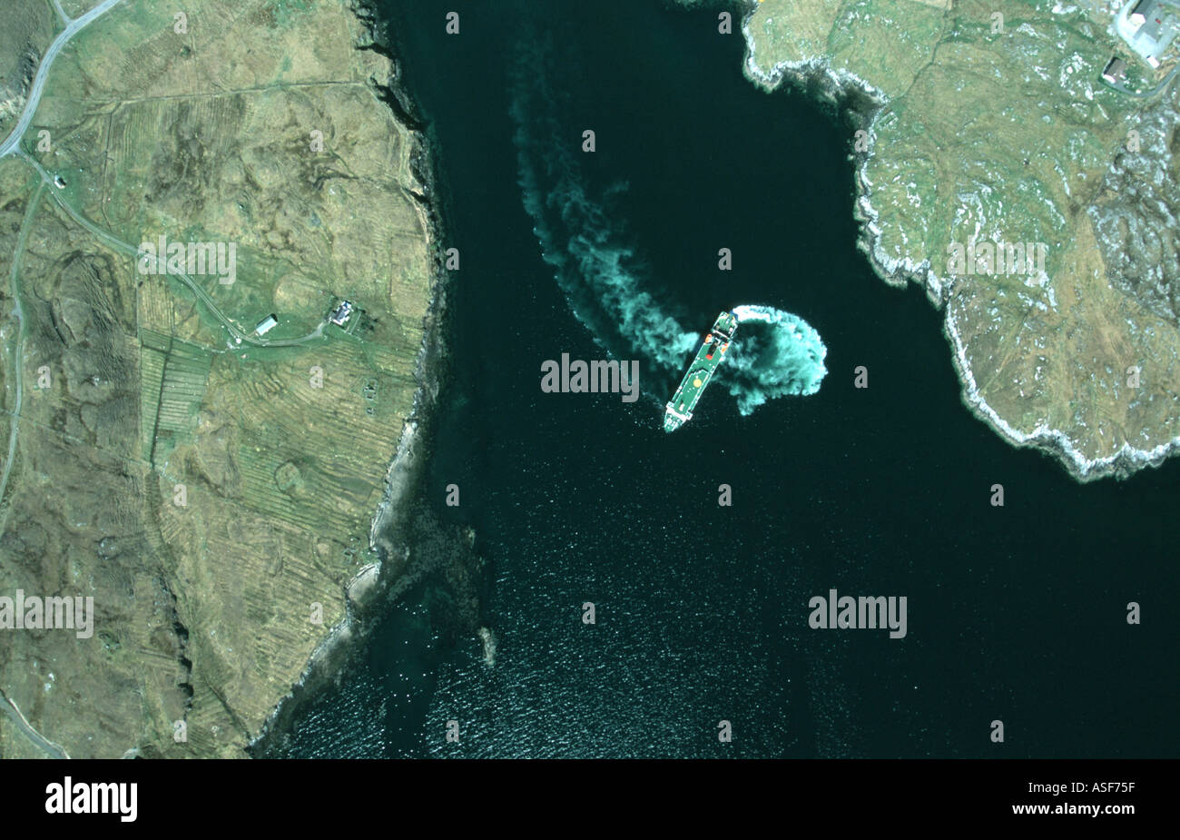 Aerial view of coastline of Outer Hebrides with ferry Stock Photo - Alamy