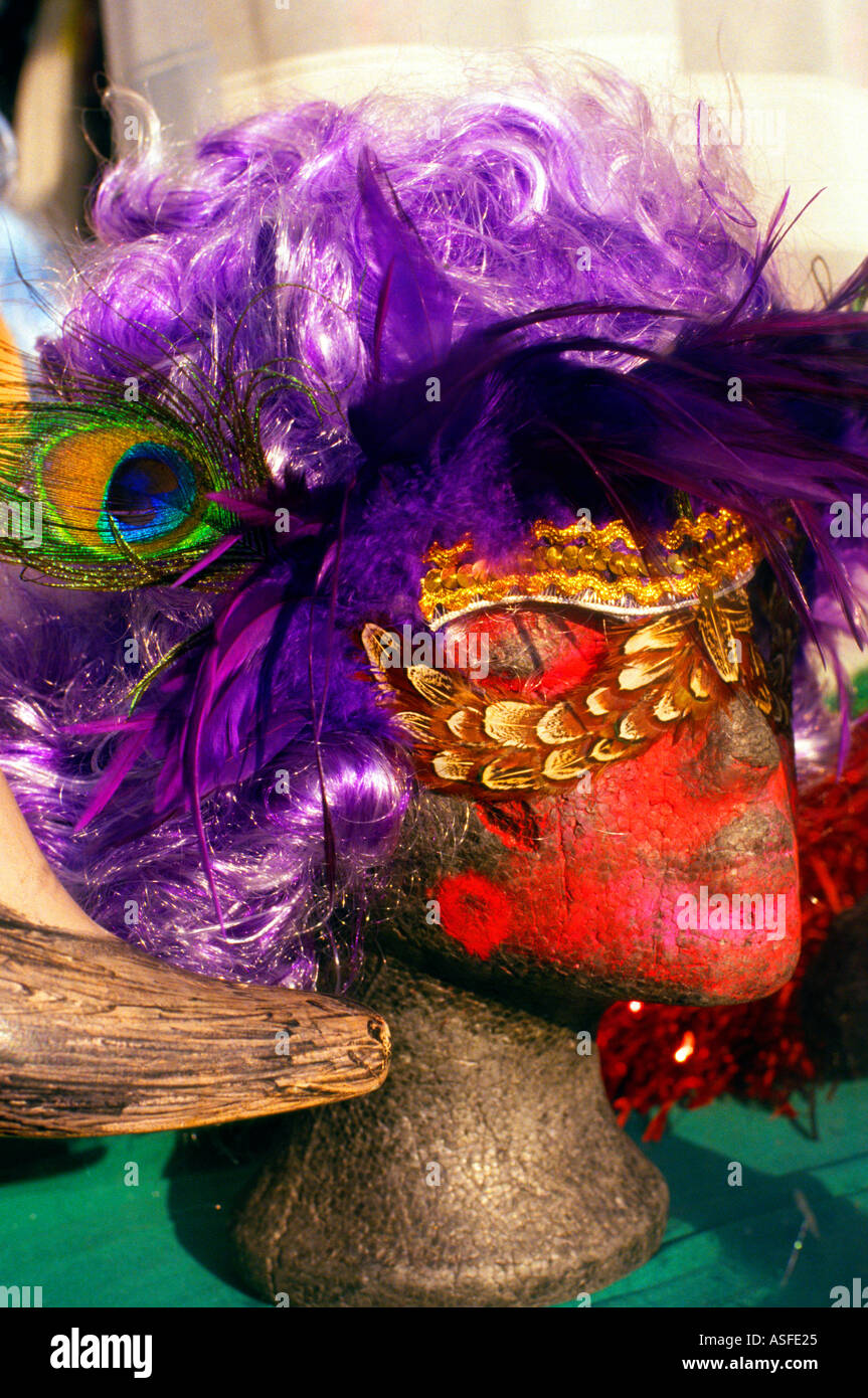 Bright coloured hairpiece in fancy dress shop Stock Photo - Alamy