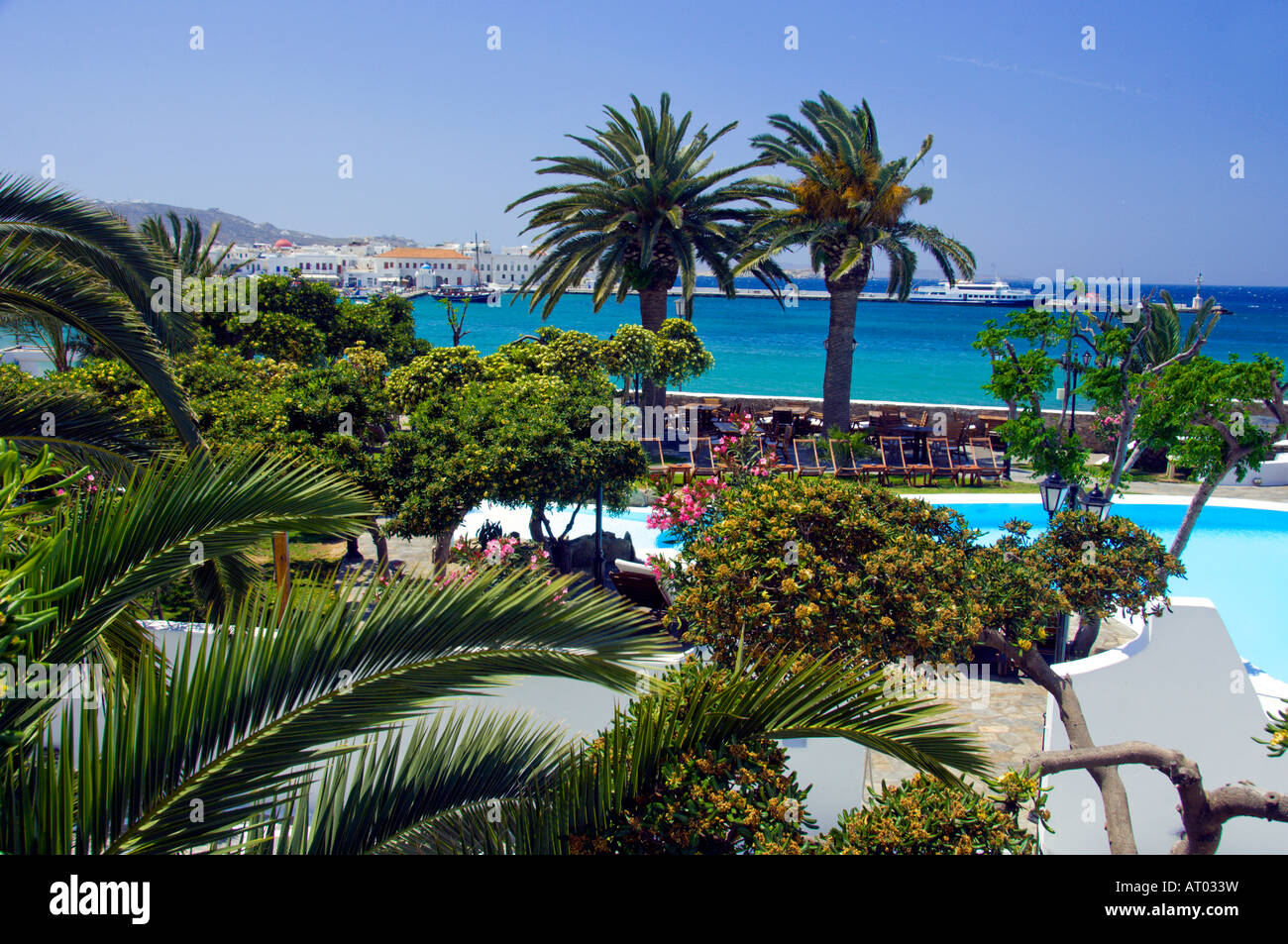 Views of the pool area and facilities at the Leto Hotel of Mykonos in ...