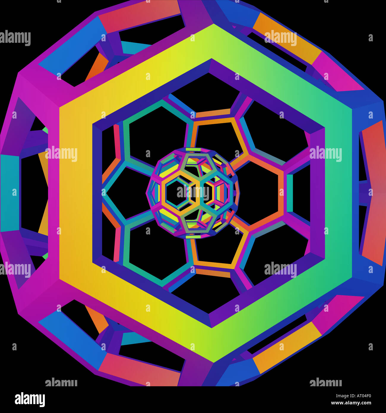 One of the hexagonal configurations of a carbon 60 molecule Stock Photo ...