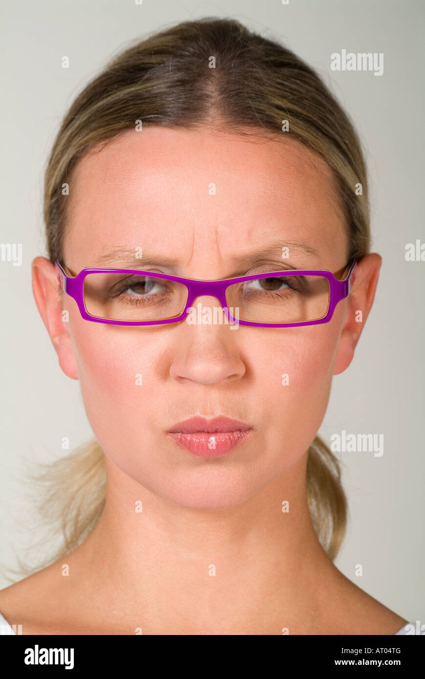 portrait with purple glasses Stock Photo - Alamy