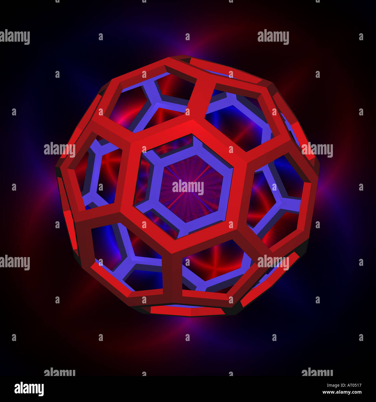 Red Blue view of the essential structure of a carbon 60 molecule Stock ...