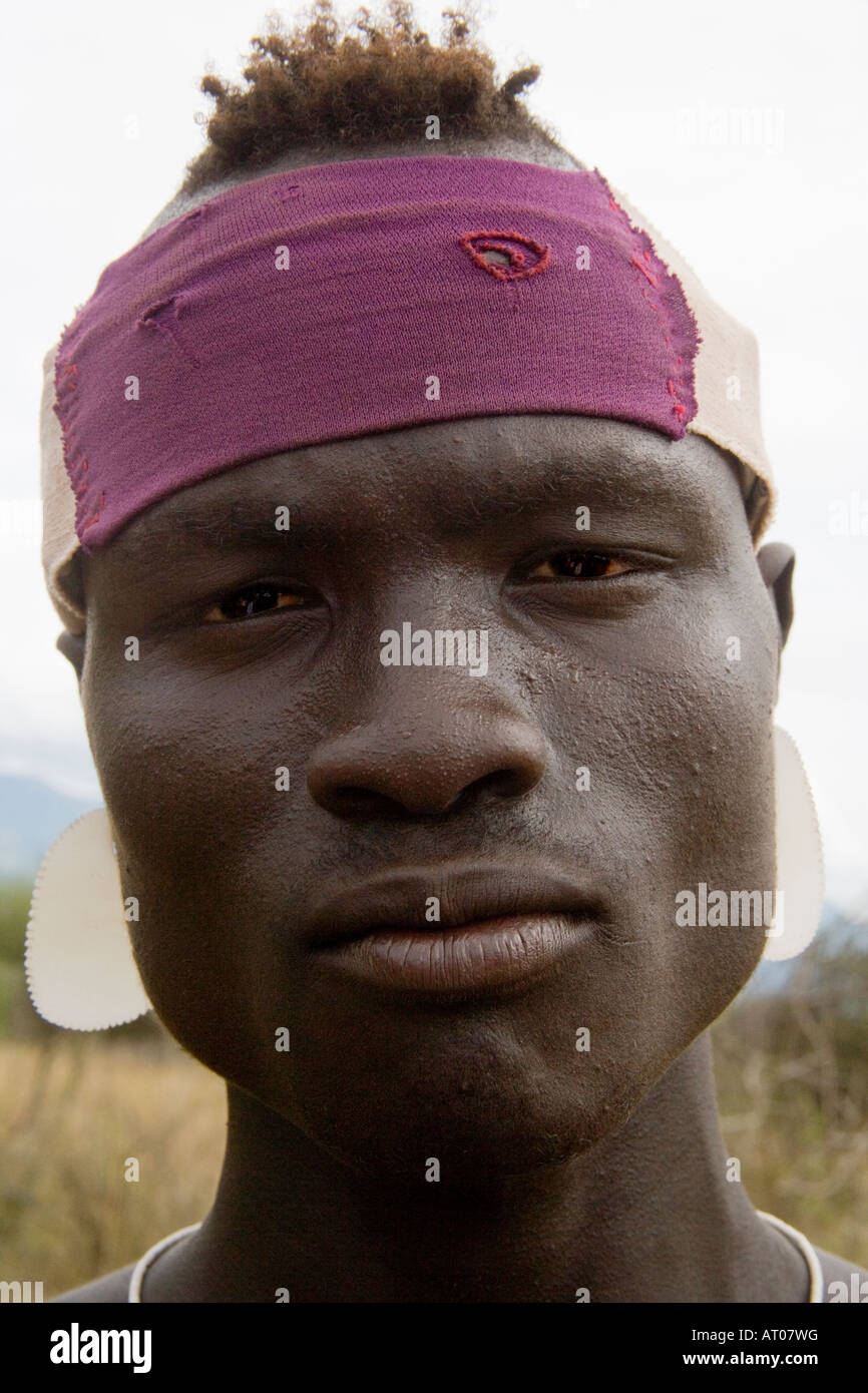 Man of the Mursi Tribe with Shell Earrings, Omo River Valley, Ethiopia ...