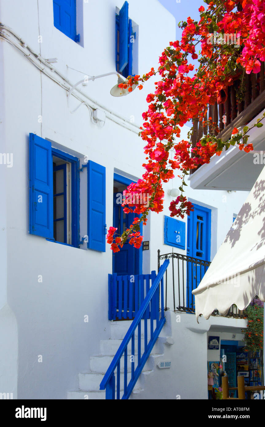Greek architecture in the town of Hora on the Greek Island of Mykonos ...