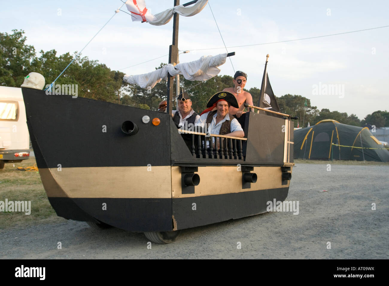 Motorised pirate ship based on a golf buggy at a Le Mans campsite Stock ...
