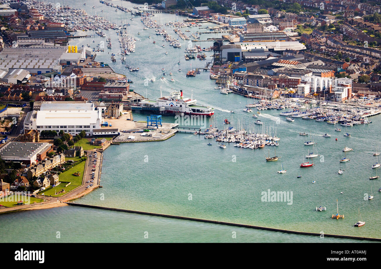 Aerial view of Cowes harbour entrance. Isle of Wight. River Medina ...