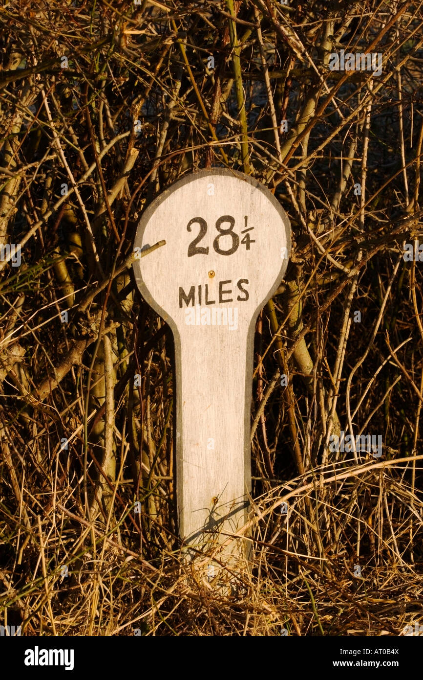 28 1/4 miles marker on the Grantham canal towpath. Lincolnshire ...