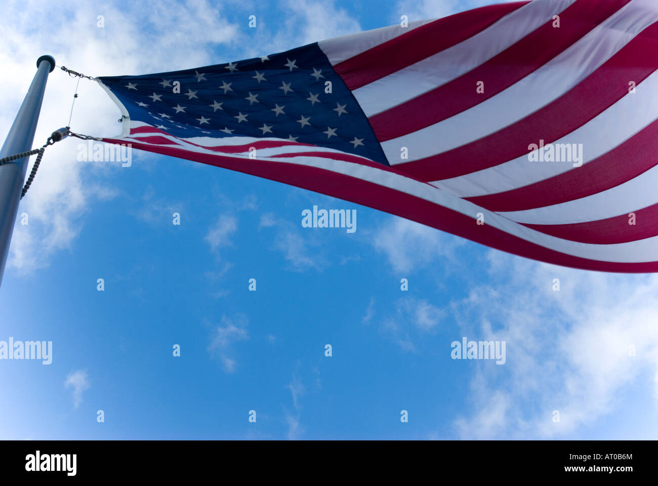 Large American flag in strong wind shot from directly below Stock Photo ...