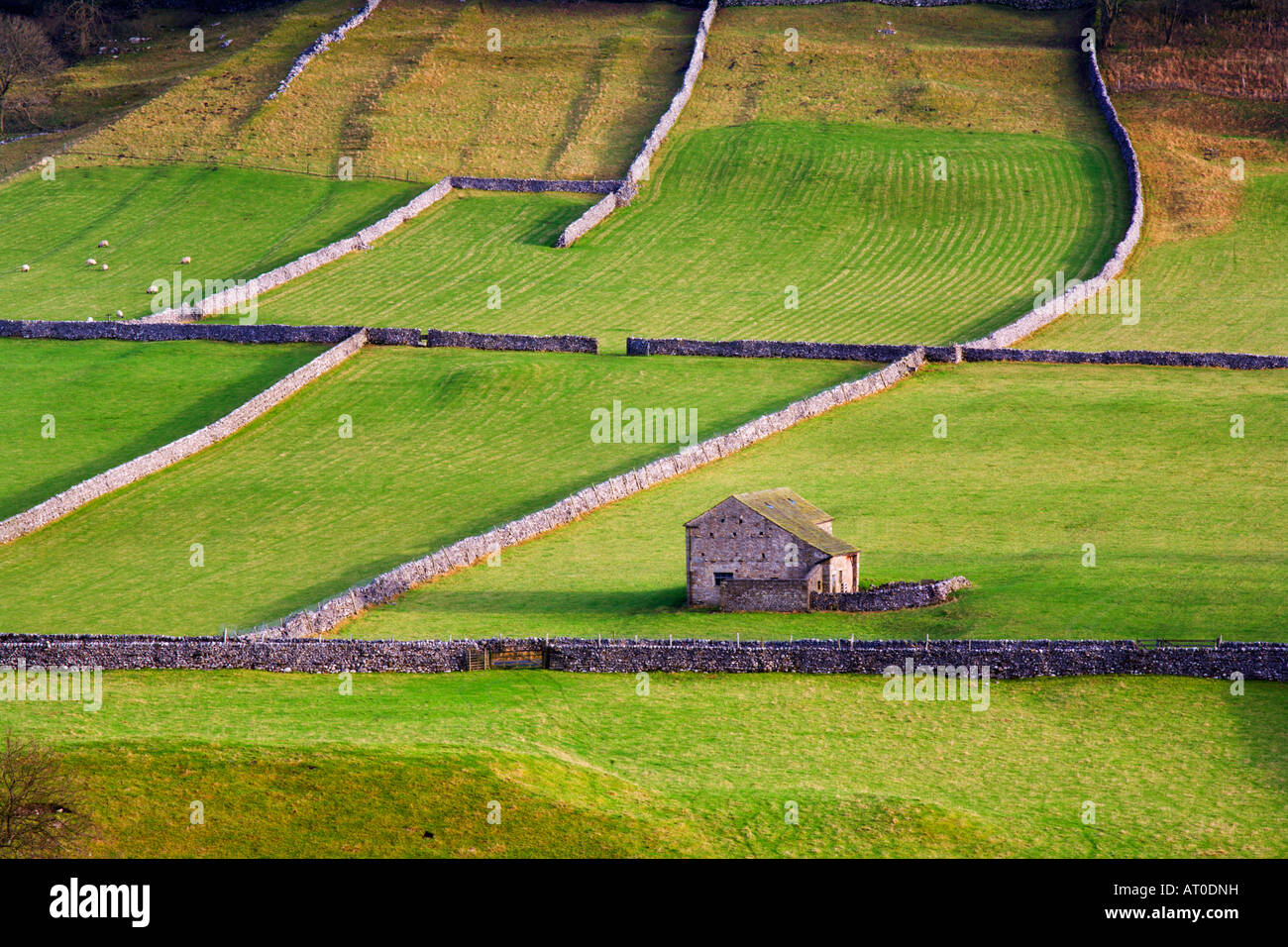 Barn and Dry Stone Walls Kettlewell Yorkshire Dales England Stock Photo ...