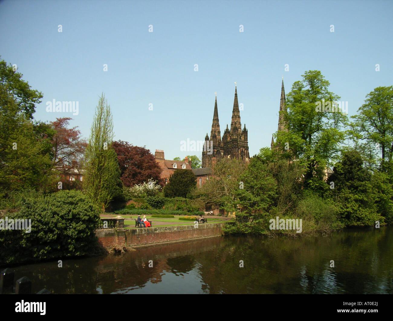 Lichfield Cathedral gardens pool"tranquil scene Stock Photo - Alamy