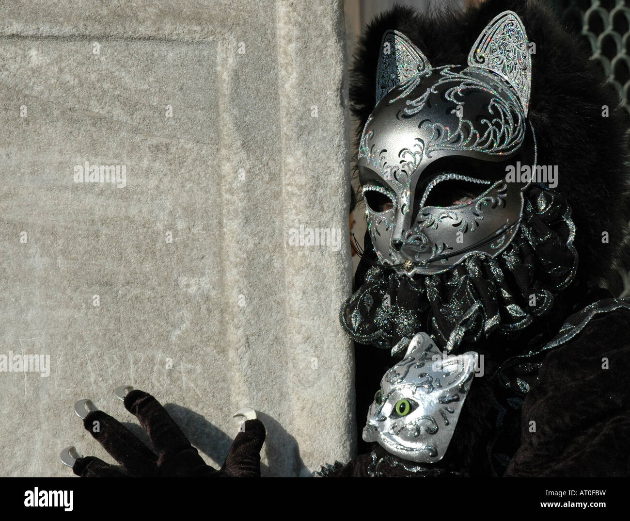Person wearing cat mask and costume at Venice carnival Stock Photo - Alamy