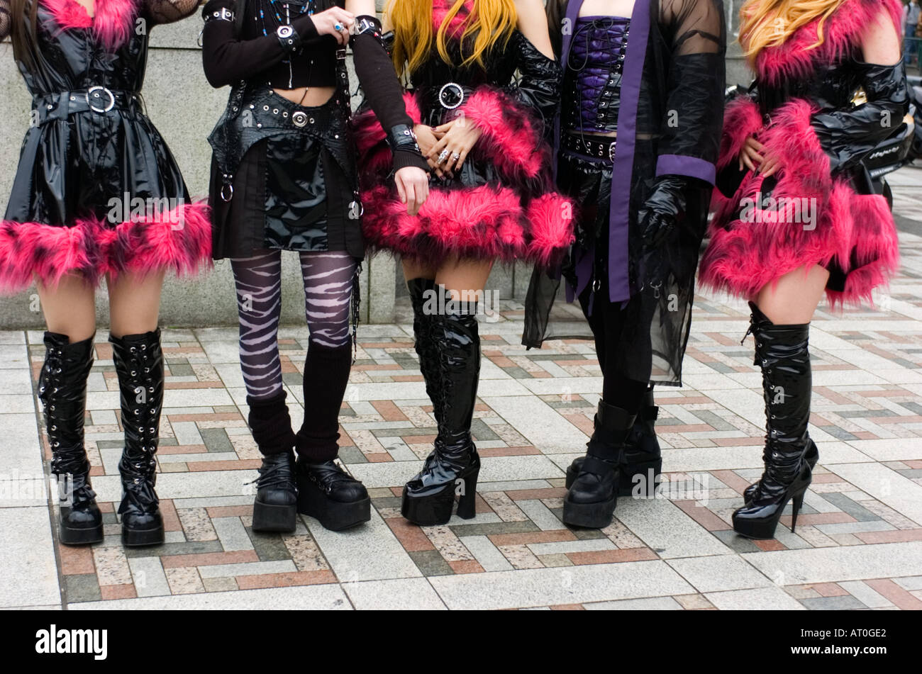 Detail Of Young Japanese Girls Legs In Gothic Cosplay Clothes In Harajuku Tokyo Japan Stock