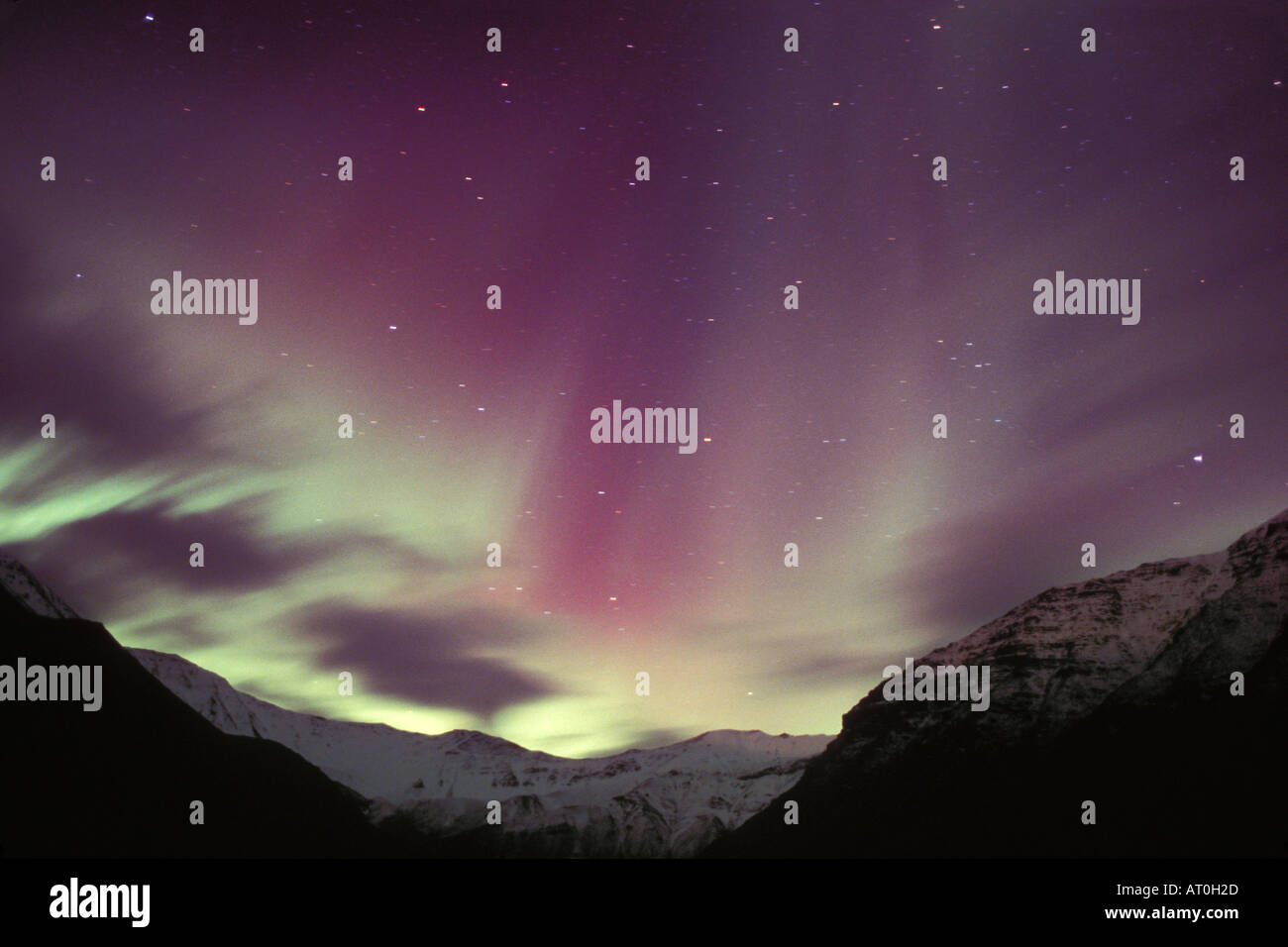northern lights Aurora borealis over the Brooks Range of western Arctic ...