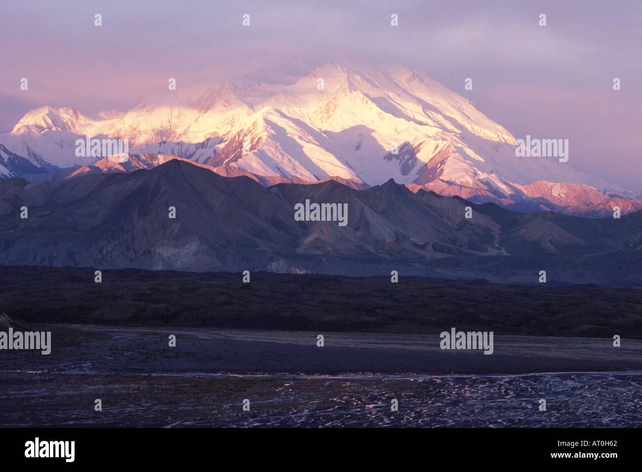 sunrise at Mt Denali or Mt McKinley tallest mountain in North America ...