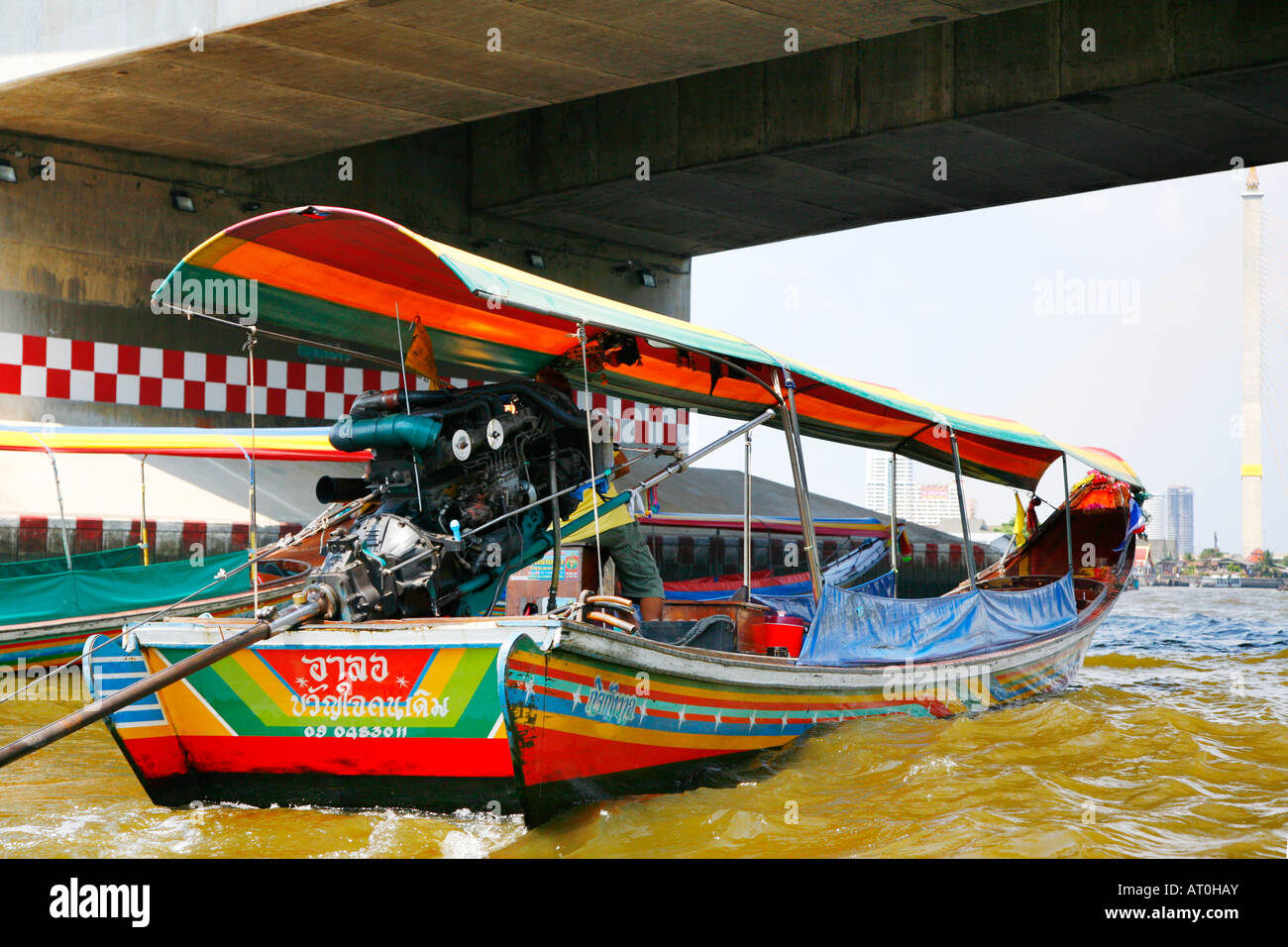 Tourist Long-tailed boat on Chao Phraya river, Bangkok, Thailand Stock ...