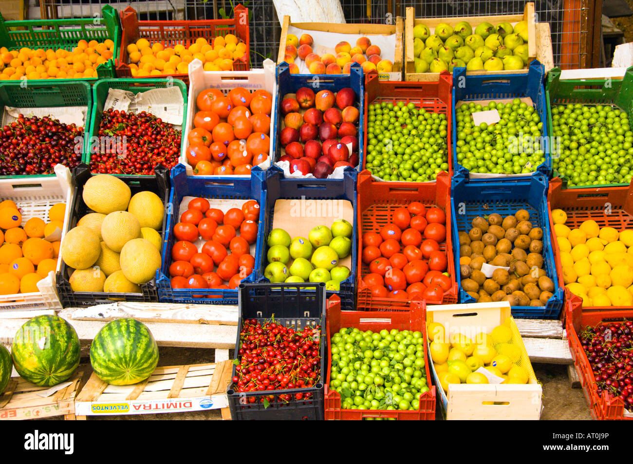 Colorful fruit stands near Meteora and Kalambaka Greece Stock Photo - Alamy