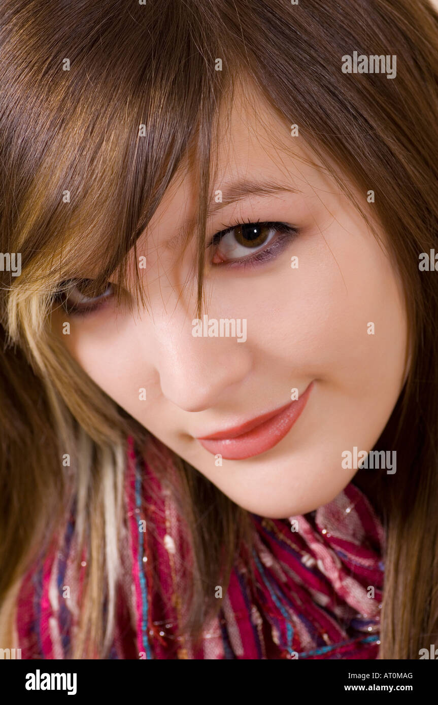 Beautiful woman looking up Stock Photo - Alamy