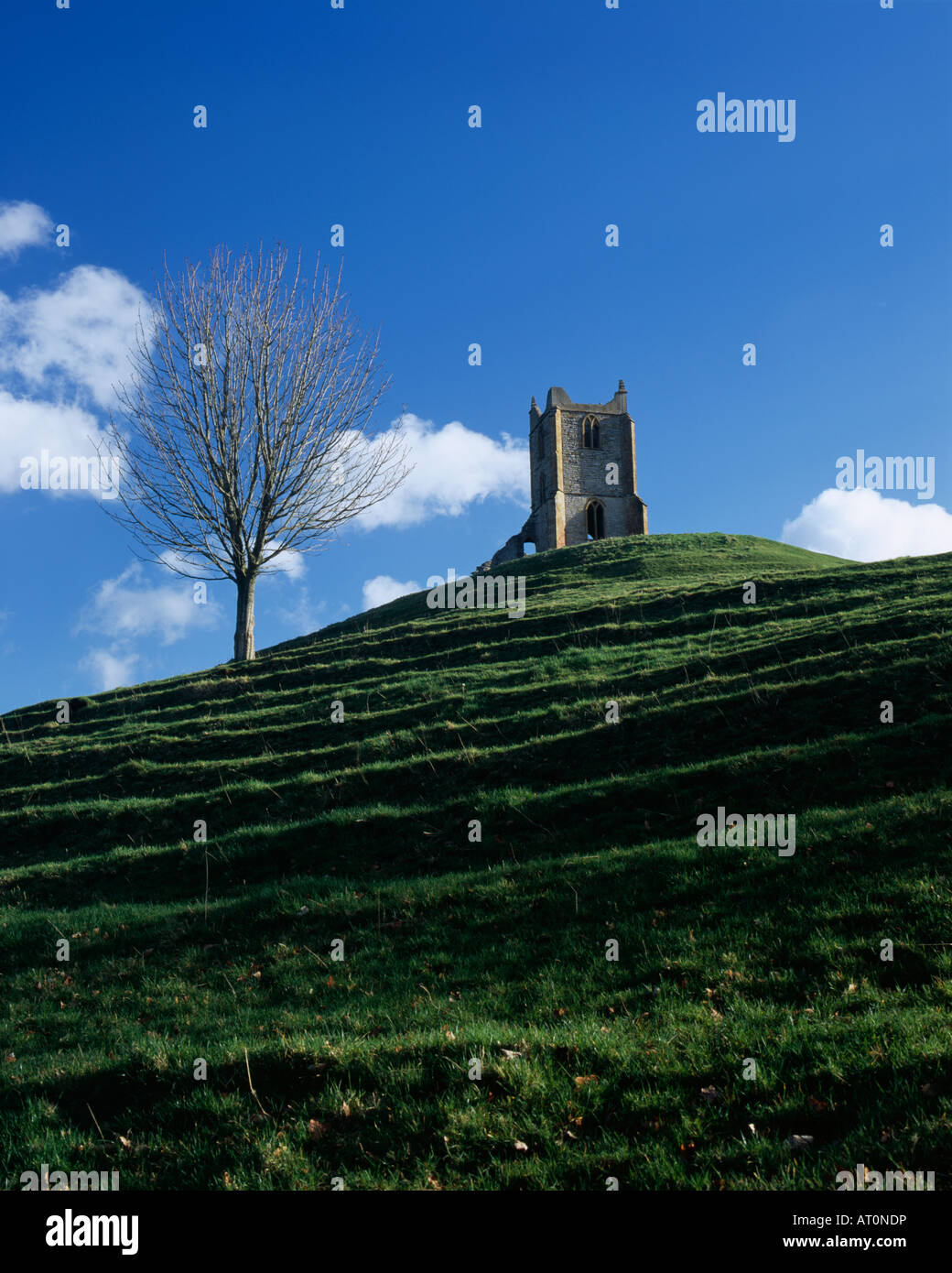The ruin of St Michaels church on the top of Burrow Mump at ...