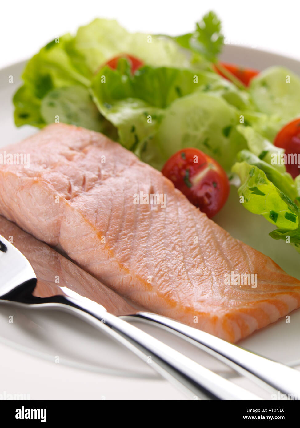 Poached salmon with salad Stock Photo - Alamy