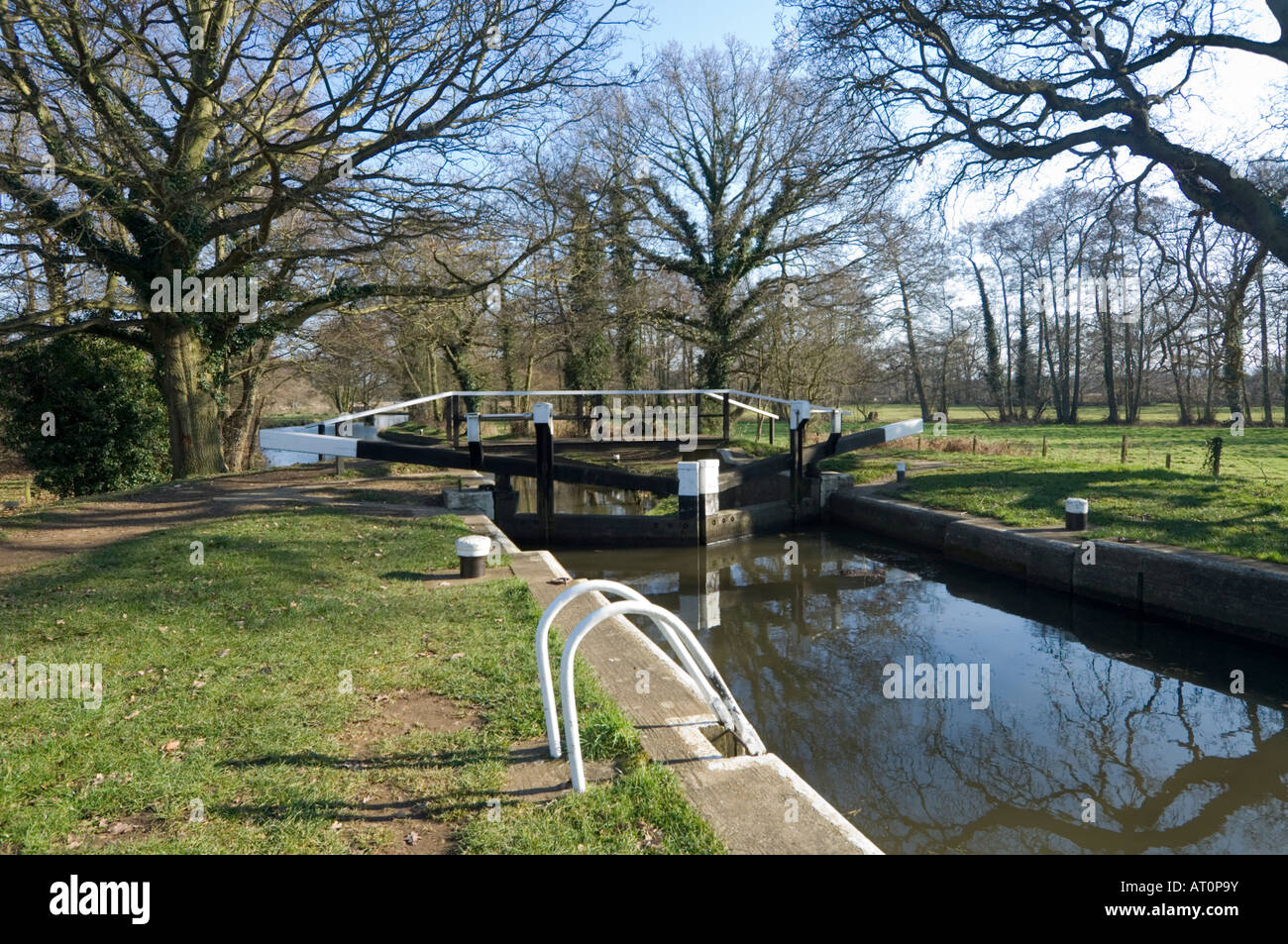 Newark Lock River Wey Ripley Surrey UK Stock Photo - Alamy