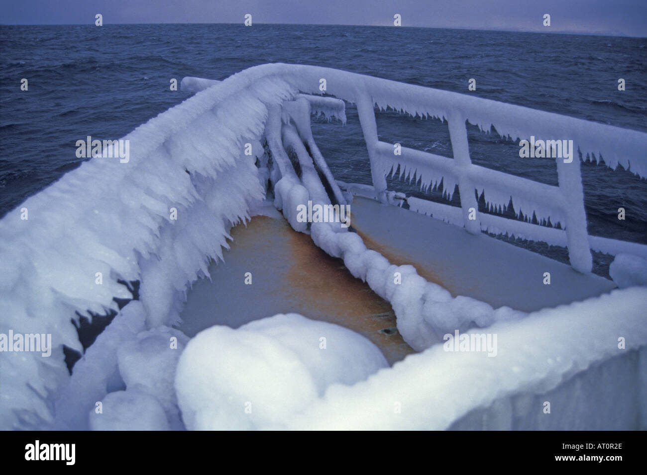 ice build up on a commercial fishing boat in the Bering Sea of Alaska ...