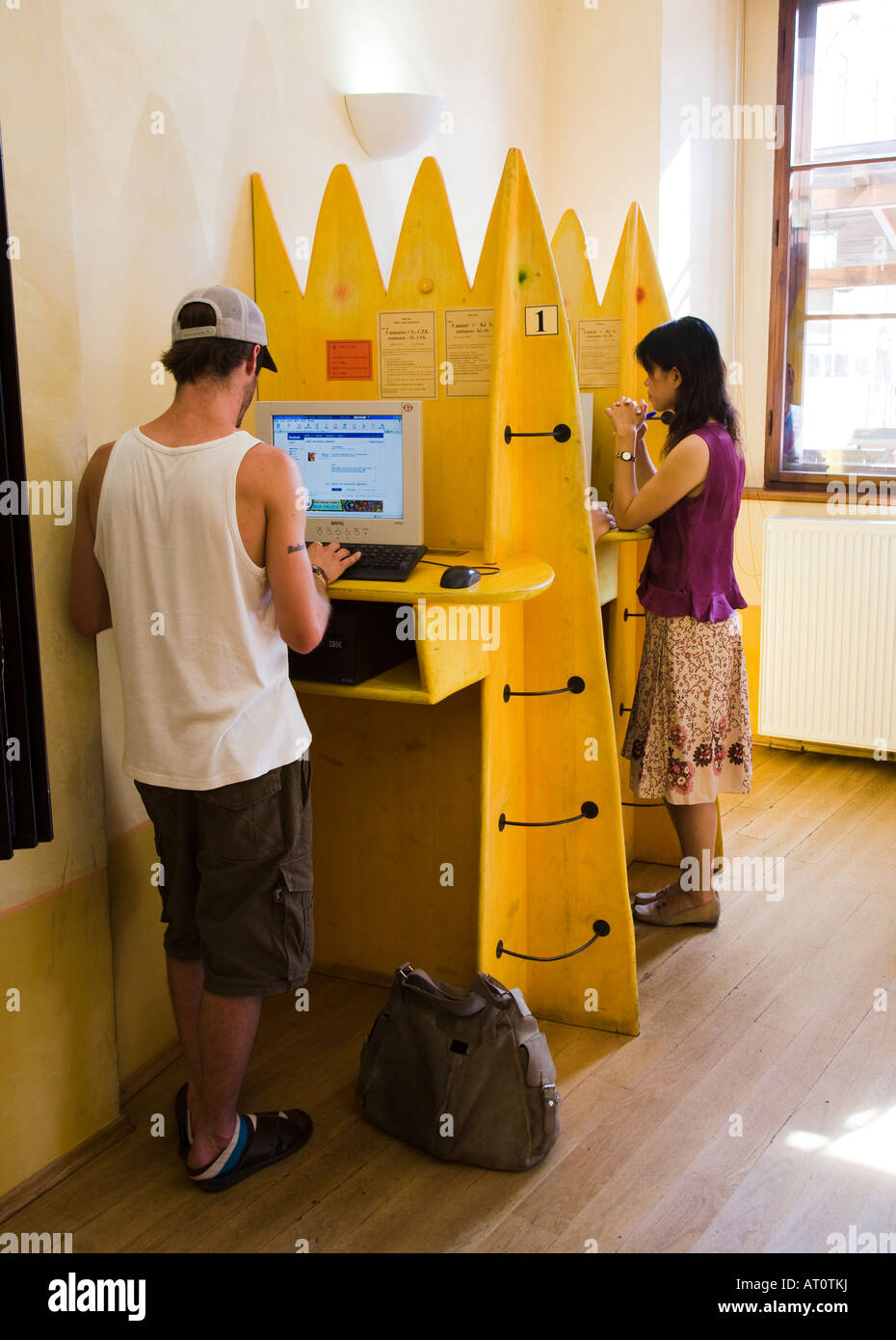 People using internet access computers Cesky Krumlov Czech republic ...