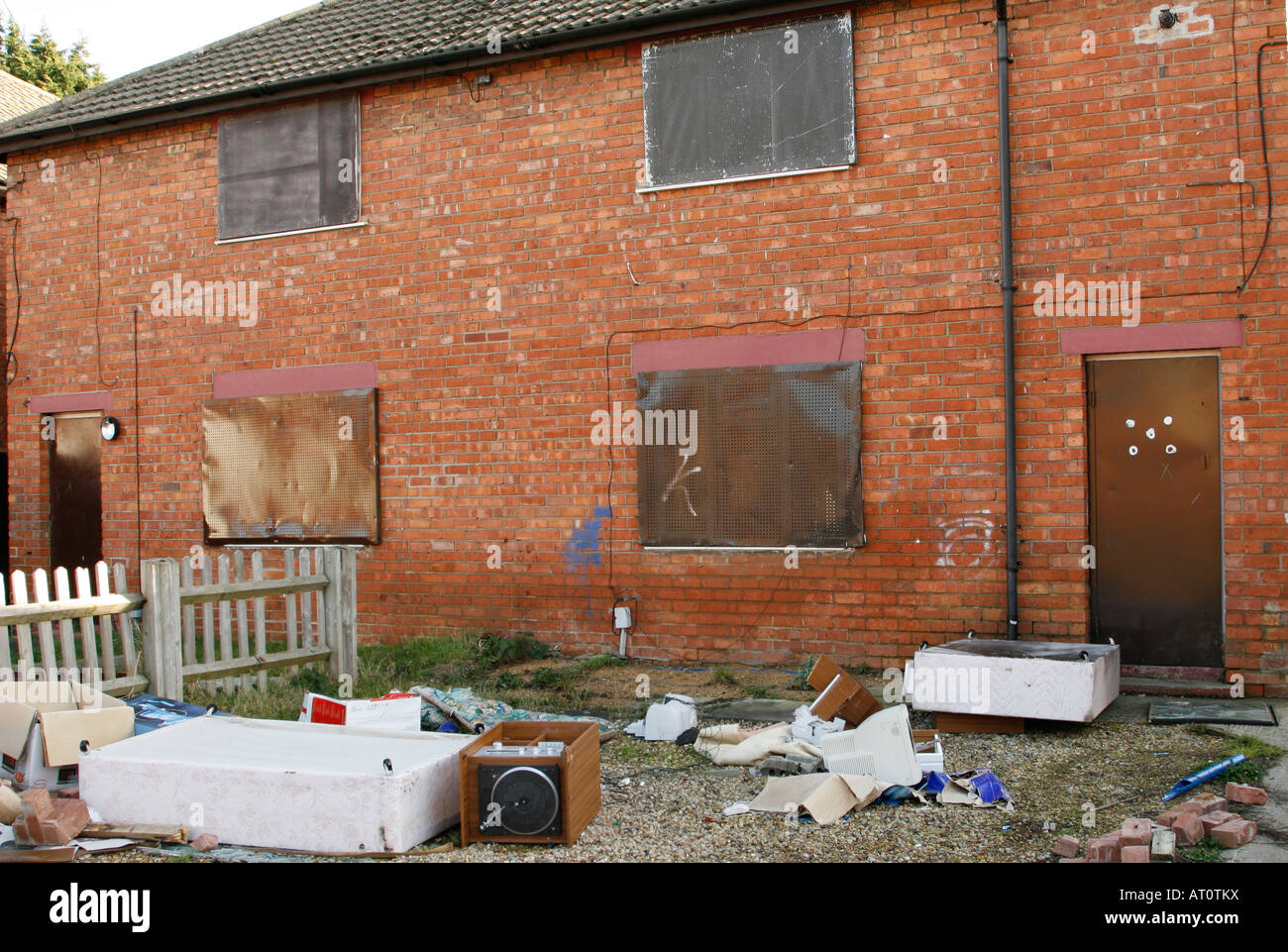 Boarded up council housing awaiting demolition in St. Pauls, Cheltenham ...