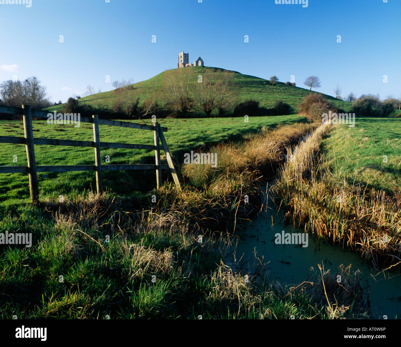 The ruin of St Michaels church on the top of Burrow Mump at ...