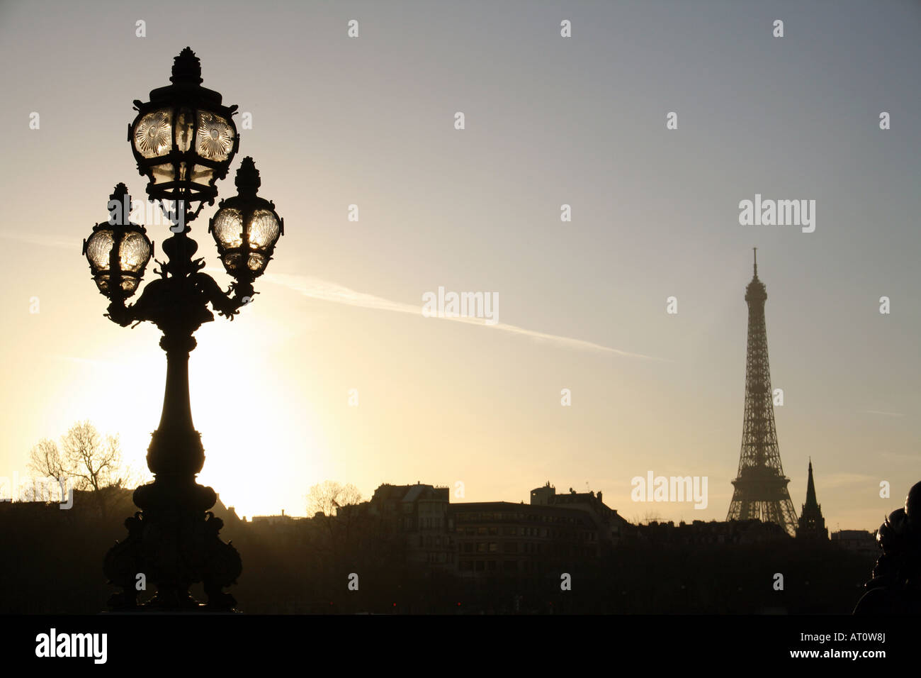 Eiffel Tower at sunset seen from Pont Alexandre III Paris Stock Photo ...