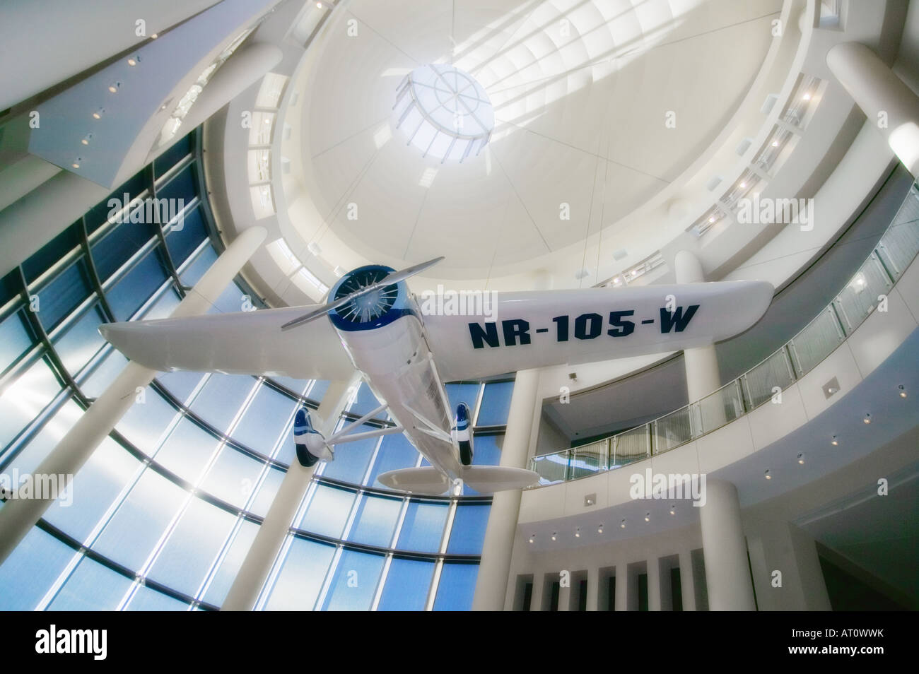 A replica of Oklahoma aviator Wiley Post's Winnie Mae hangs in the ...