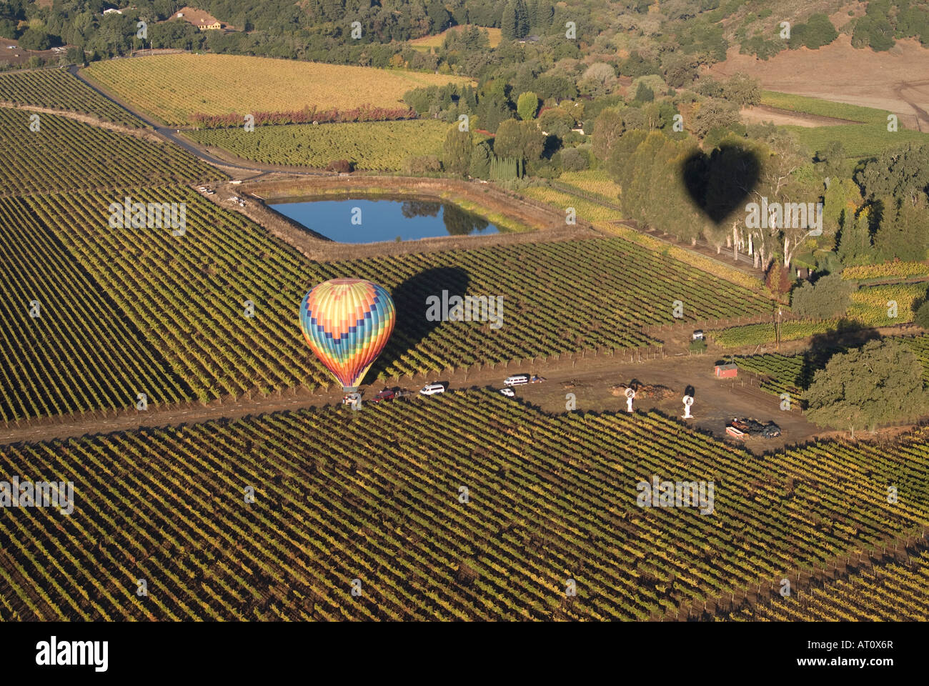 Hot air balloon flies above Napa Valley California Stock Photo - Alamy