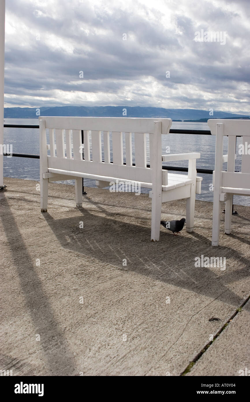 Bench overlooking fjord, Norway Stock Photo - Alamy
