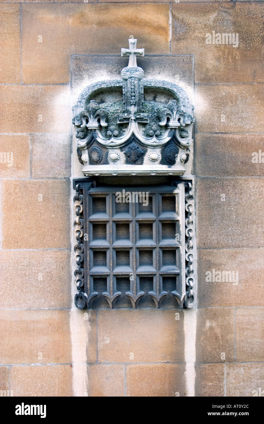 Royal portcullis crest on wall of St George s Chapel in grounds of ...