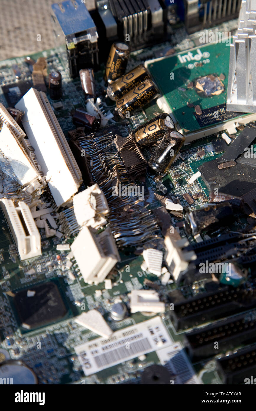 Broken circuit boards and components from the IT world Stock Photo - Alamy