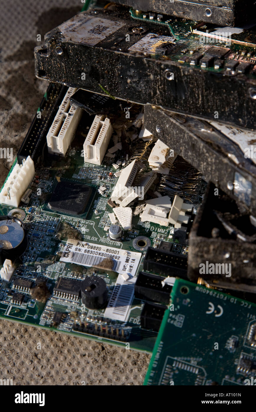 Broken circuit boards and components from the IT world Stock Photo - Alamy
