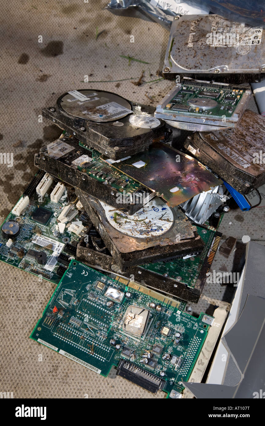 Broken circuit boards and components from the IT world Stock Photo - Alamy
