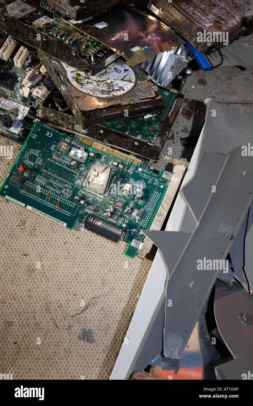 Broken circuit boards and components from the IT world Stock Photo - Alamy