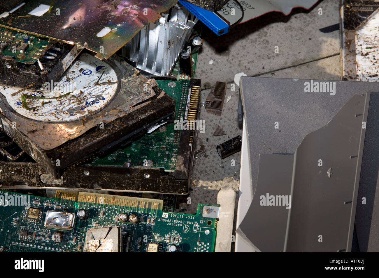 Broken circuit boards and components from the IT world Stock Photo - Alamy