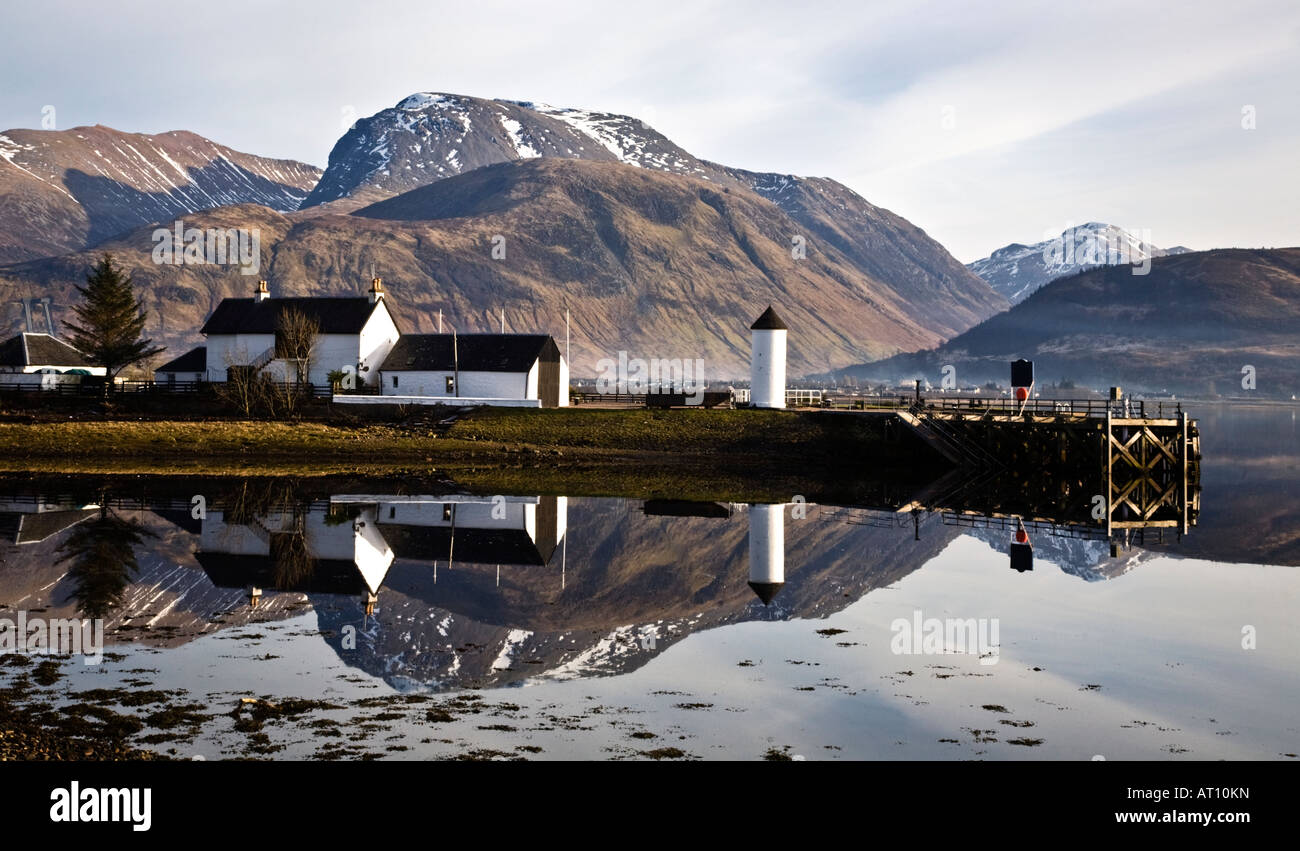 Ben Nevis and the Caledonian Canal sea lock office at Corpach near Fort ...