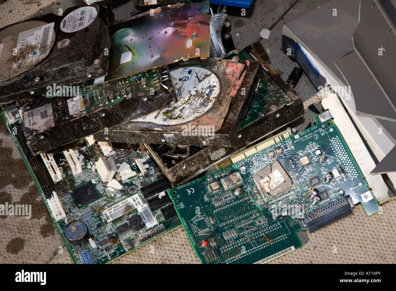 Broken circuit boards and components from the IT world Stock Photo - Alamy